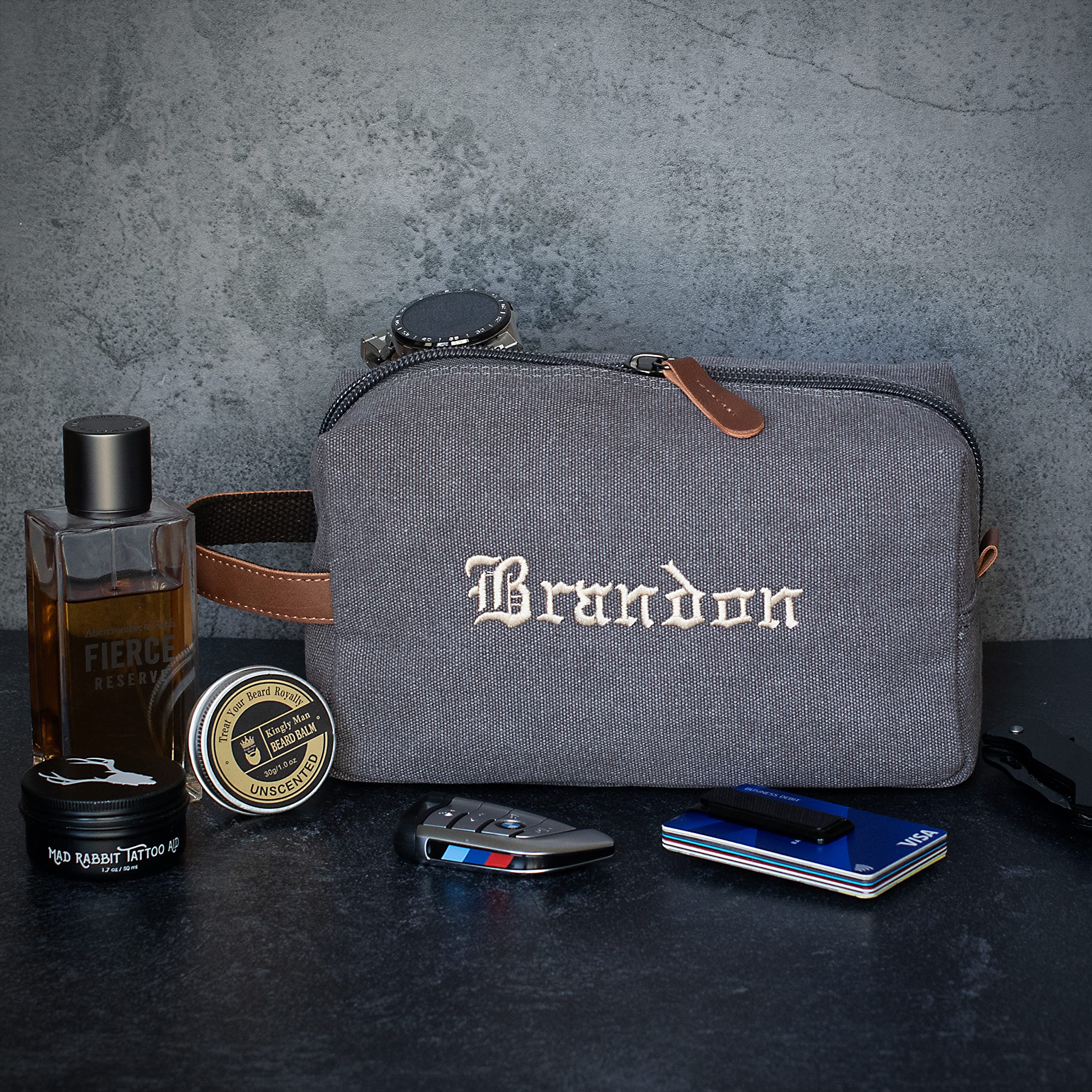 Embroidered - Personalized Toiletry Bag for Men, Dad, Husband, Custom w/Name - 5 Canvas & 8 Thread Color - Valentine's Day Gifts for Men, Handcrafted Embroidered Bag
