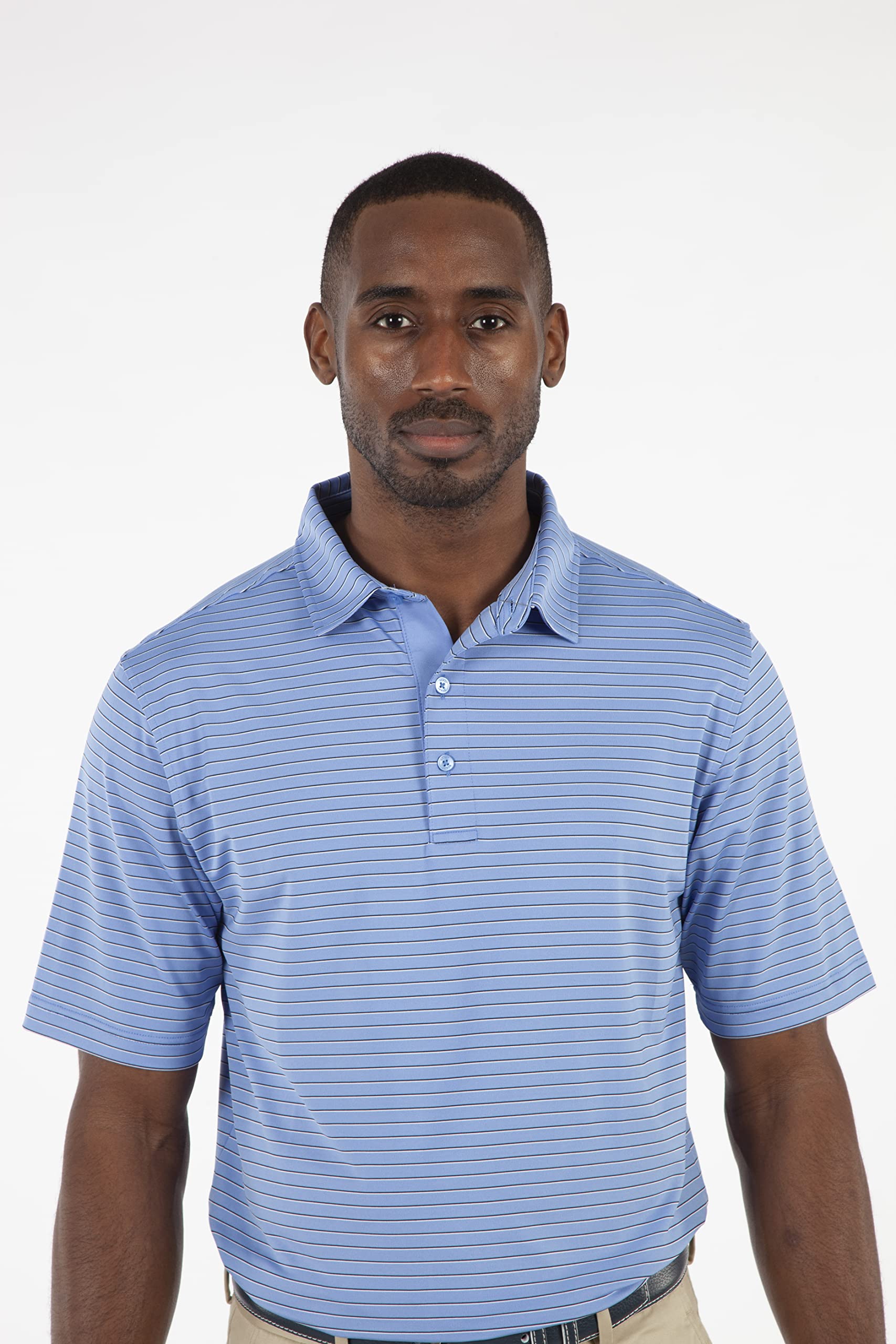 Bobby Jones Golf Apparel - Performance RTJ Cypress Stripe Short Sleeve Golf Polo for Men (XX-Large, Sky Blue)