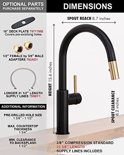Darnok 79723BX Mia Black and Gold Kitchen Faucet with Pull Down Sprayer, 15.6-inch High-arc Magnetic Docking Kitchen Sink Faucet, Matte Black/Luxe Gold