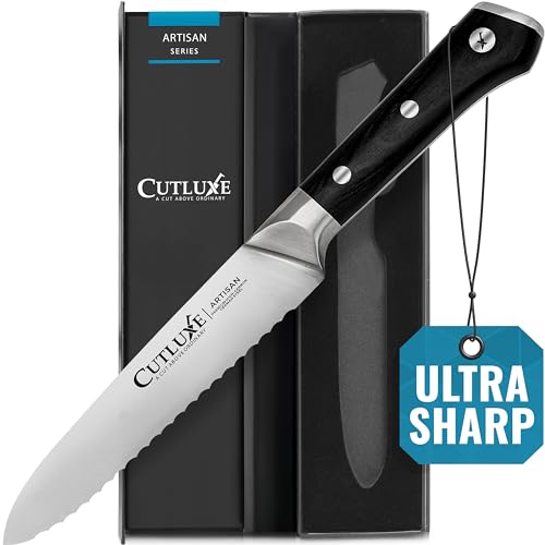 Cutluxe Serrated Kitchen Utility Knife, 5" Tomato Knife ā Forged High Carbon German Steel ā Full Tang & Razor Sharp ā Ergonomic Handle Design ā Artisan Series