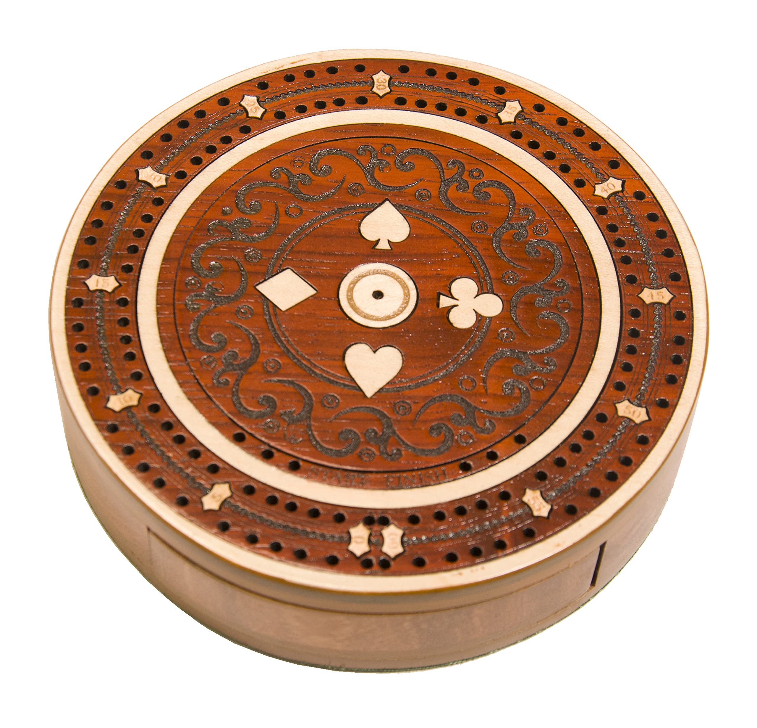 Palm Royal Handicrafts 2 Track Wooden Cribbage Board Made with Padauk and Maple Wood Storage Availabe for pegs and Cards