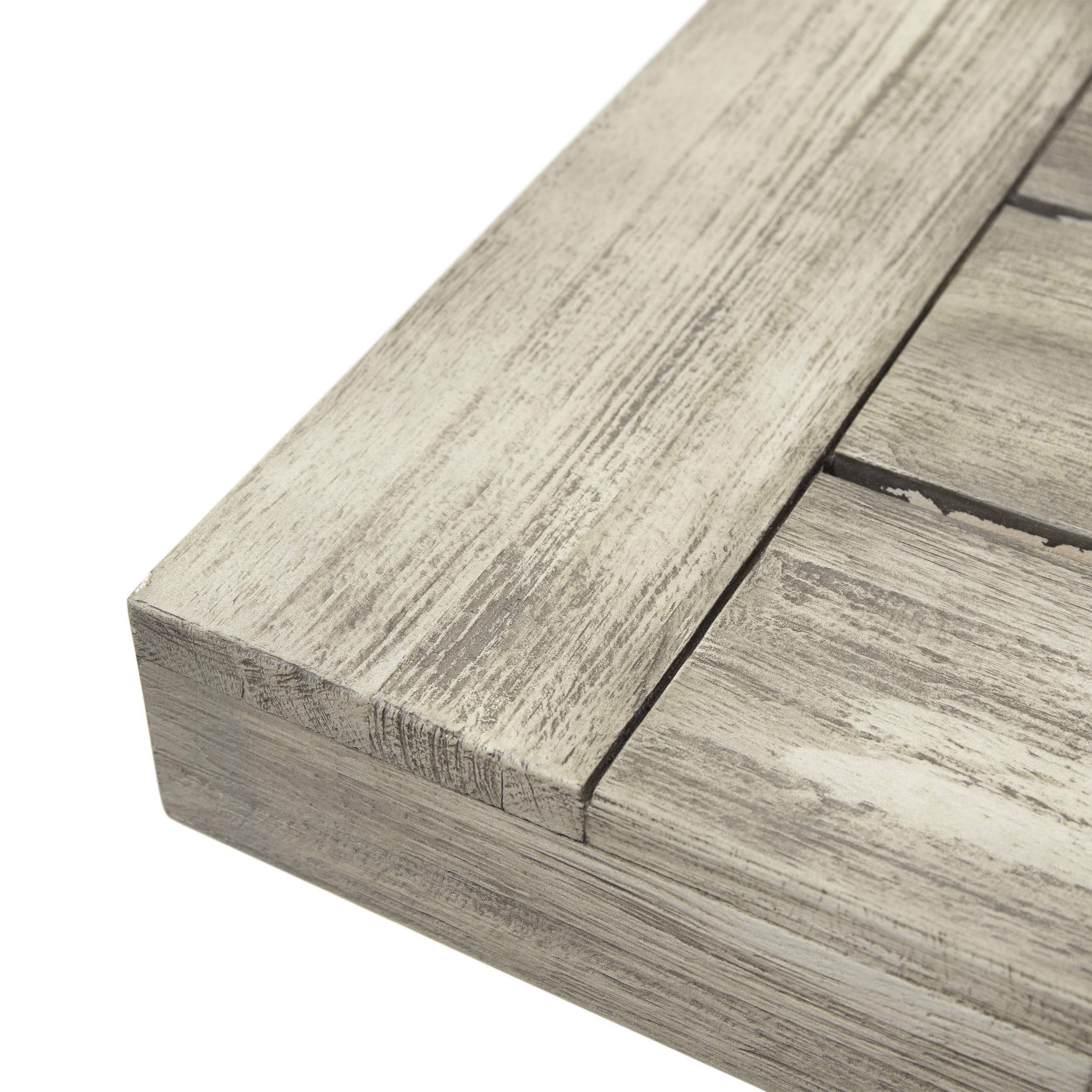 GDFStudio Outdoor Acacia Wood Bench, Sandblast Light Gray Wash and Black Metal