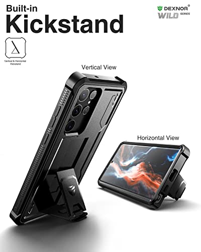Dexnor for Samsung Galaxy S22 Ultra Case/6.8 inches, [Built in Screen Protector and Kickstand] Heavy Duty Military Grade Protection Shockproof Protective Cover for Samsung Galaxy S22 Ultra 5G,Black