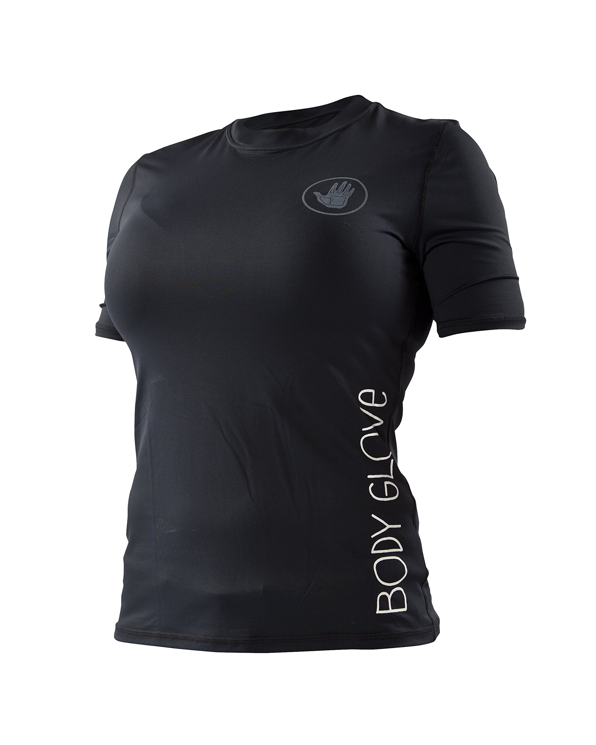 Body Glove Women's Loose Fit Short Sleeve Rash Guard Tops, Black, Small