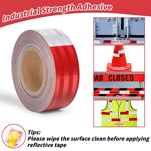 DOT-C2 Reflective Tape 2 in X 600 FT, Dot Safety Warning Tapes Bulk, Red White Waterproof Self Adhesive Trailer Tape Outdoor Caution Reflector Conspuicy Tape for Vehicles Boat Sign 6 Roll(2'' X 100FT)