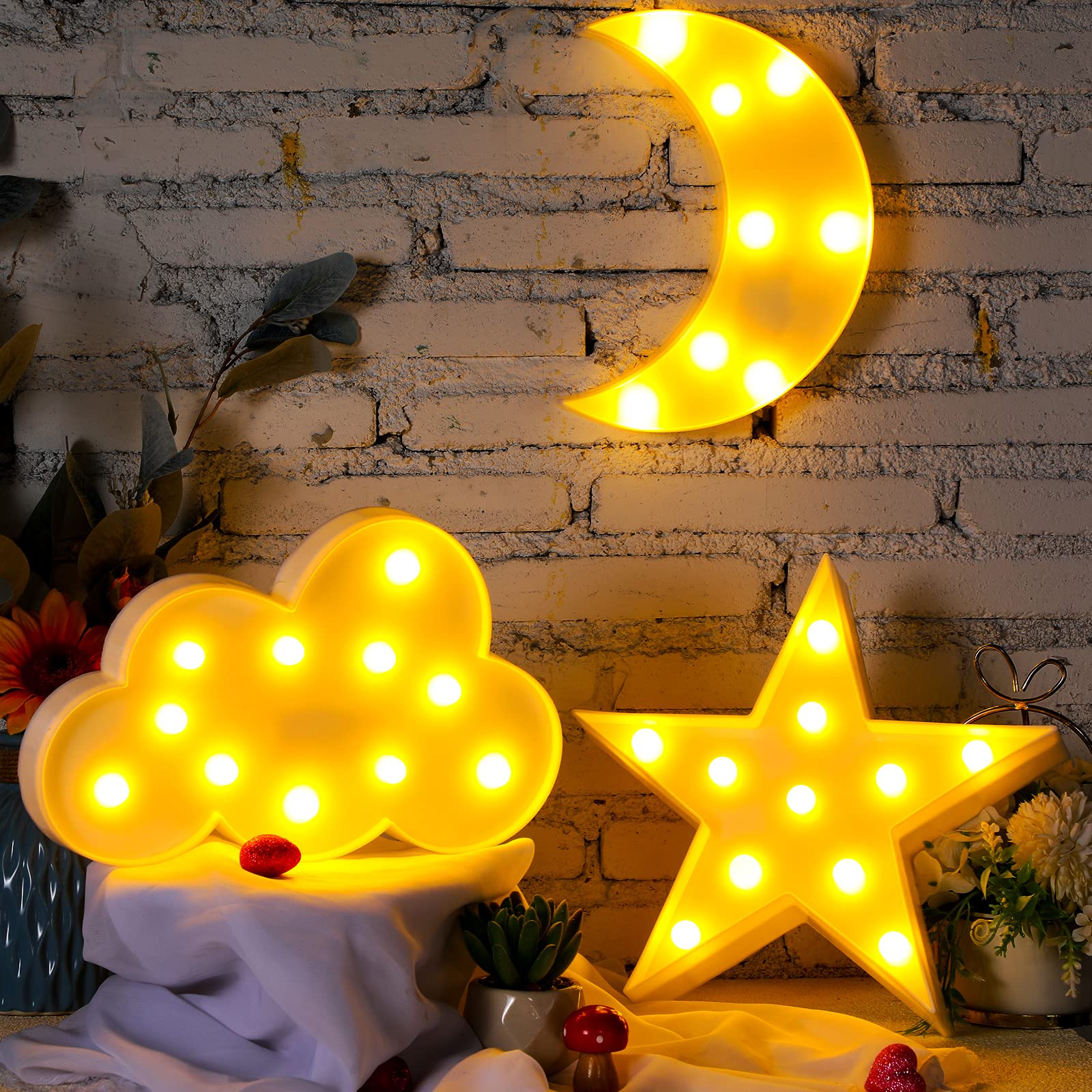 Coume 3 Pcs Decorative LED Night Lights 3D Crescent Moon Star Cloud Night Lights Remote Control Room Lights for Birthday Party Holiday Baby Room Nursery Decoration(Blue)