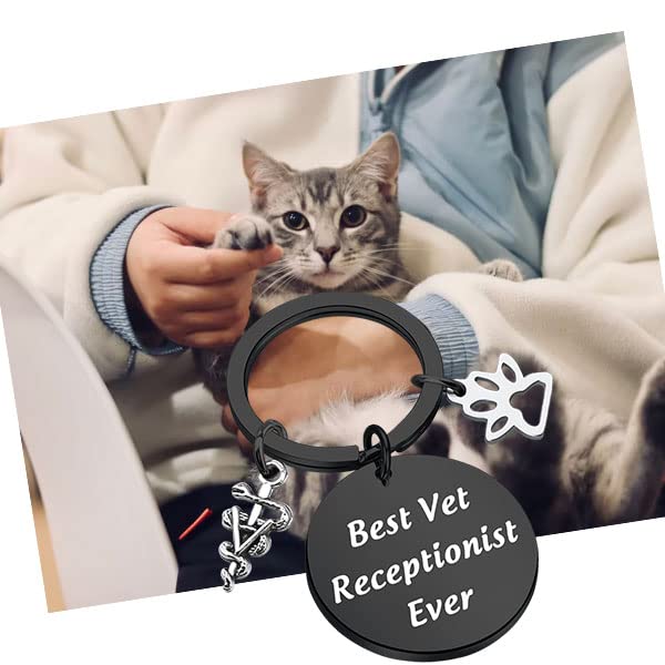 CENWA Vet Receptionist Gift Best Vet Receptionist Ever Keychain Veterinary Assistant Vet Nurse Gift (Best Vet black k)