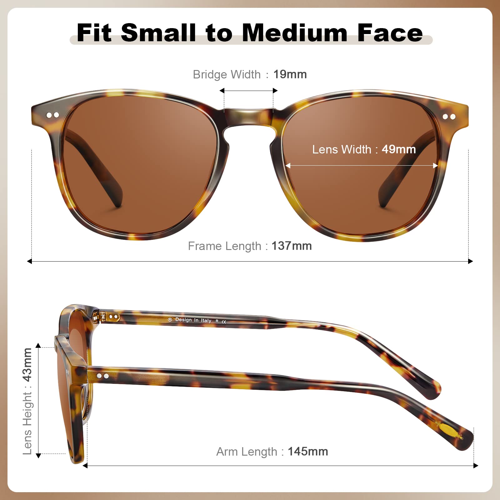 CARFIA Retro Polarized Sunglasses for Women Small and Medium Face UV Protection, Handcrafted Acetate Frame Sunnies CA5285