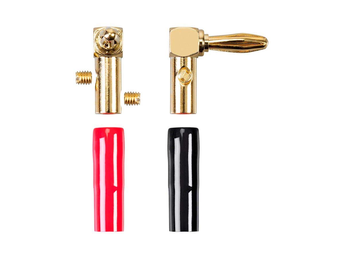 Monoprice 10 Pair Right Angle 24k Gold Plated Banana Speaker Wire Cable Screw Plug Connectors (121915) Black/Red