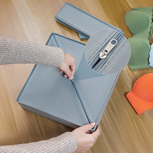 DIMJ 2 Pack Bra Drawer Organizers, 5 Cells Underwear Organizer Drawer Bra with Divider Zip Storage Cabinet Organizer Fabric Box for Bra, Socks, Ties, Belts (Grey)