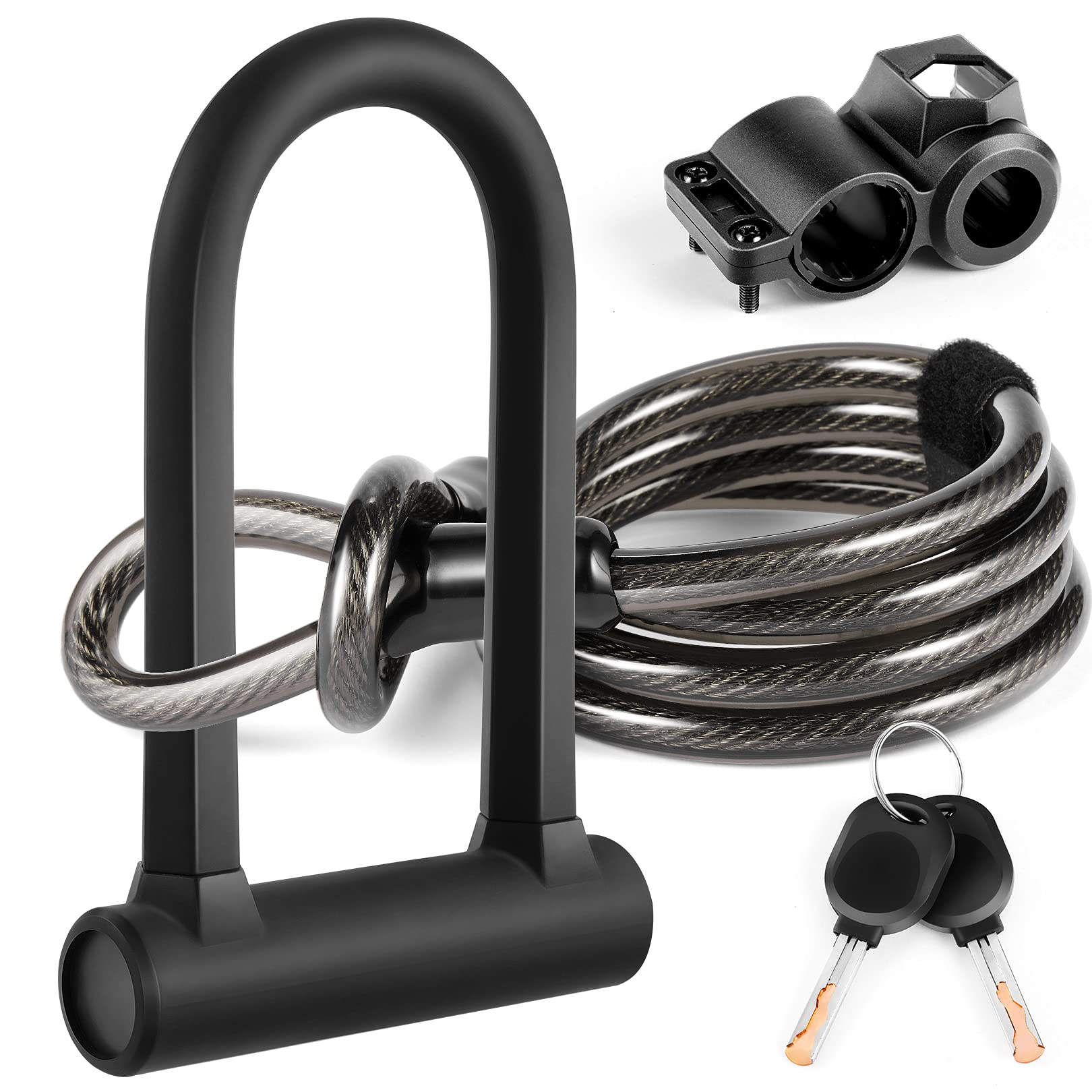 BIKFUN Bike Locks - Heavy Duty U Lock Set with 5 Feet Security Steel Cable & Mounting Bracket Anti Theft Bicycle Secure Lock