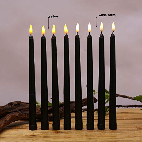 Datomarry Pack of 12 Black Body Flickering Flameless Taper Candles,11 inch Warm White Glow Plastic Battery Powered Realistic Christmas Candles Lights