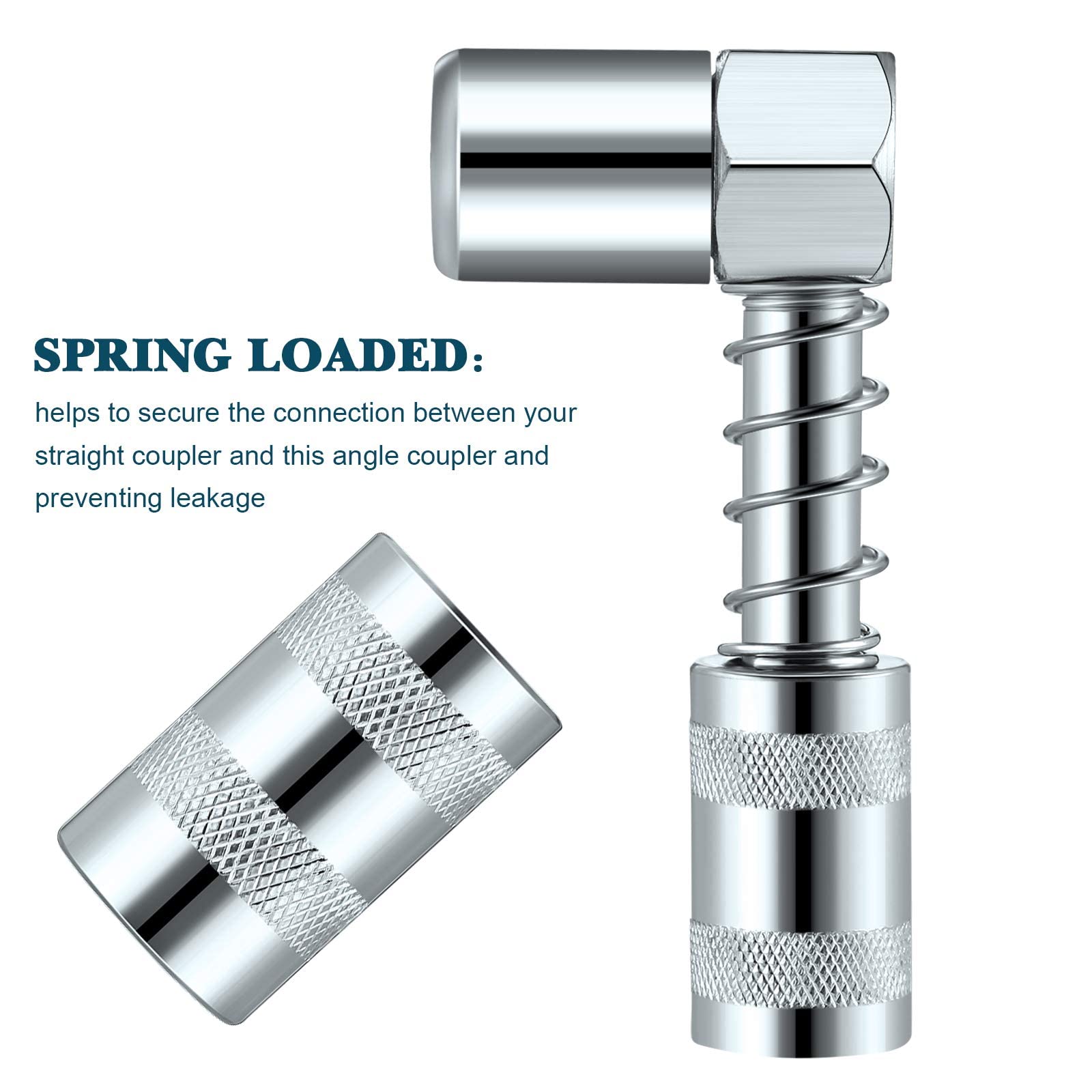 Boao 4 Pieces 90 Degree Grease Gun Coupler Silver Coupler Adapter 3 Jaw Angle Grease Fitting Tool with Sleeves for Auto, Farm, Truck or Industrial Use