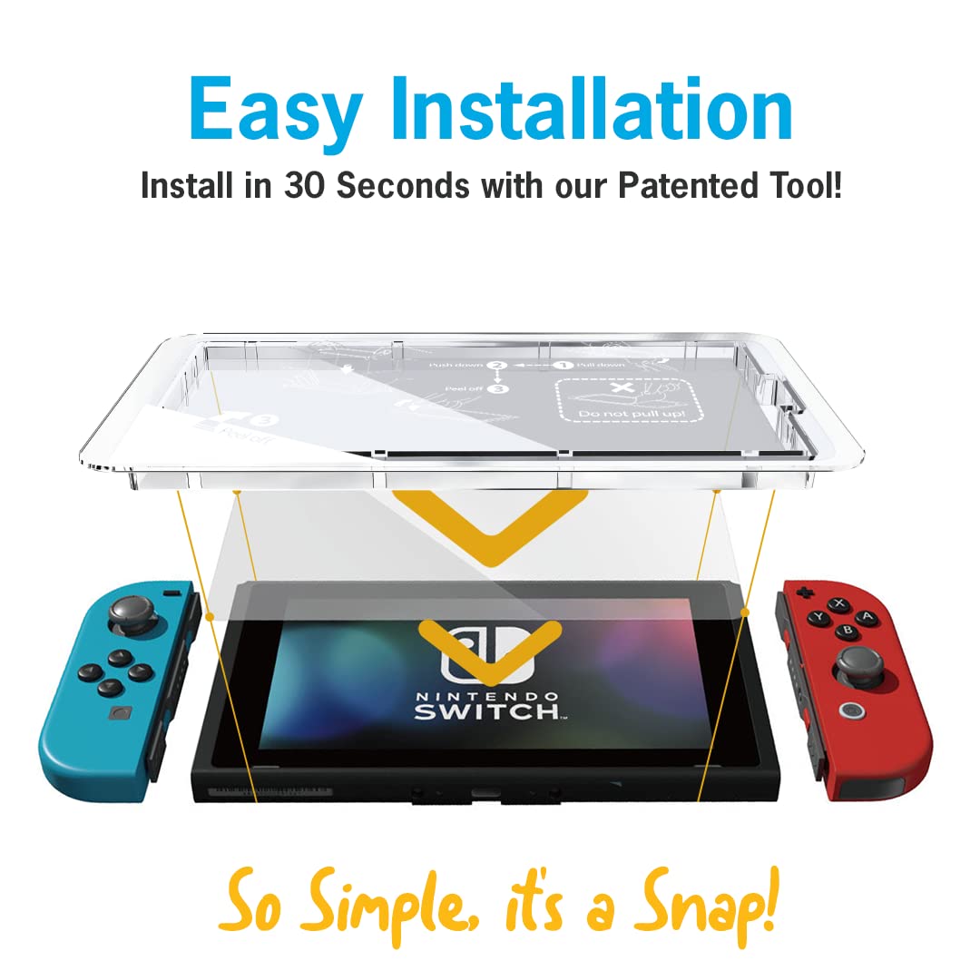 Simple Snap Tempered Glass Screen Protector Compatible with Nintendo Switch — Invisible Premium Protection that is Fingerprint Free, Bubble Free and Anti Scratch — Easy Screen Applicator