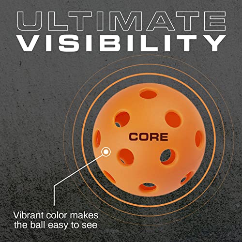 CORE Pickleball Indoor Pickleball Balls, Durable Vibrant Pickleball Balls, Official Size with 26 Holes (Orange, 6-Pack)