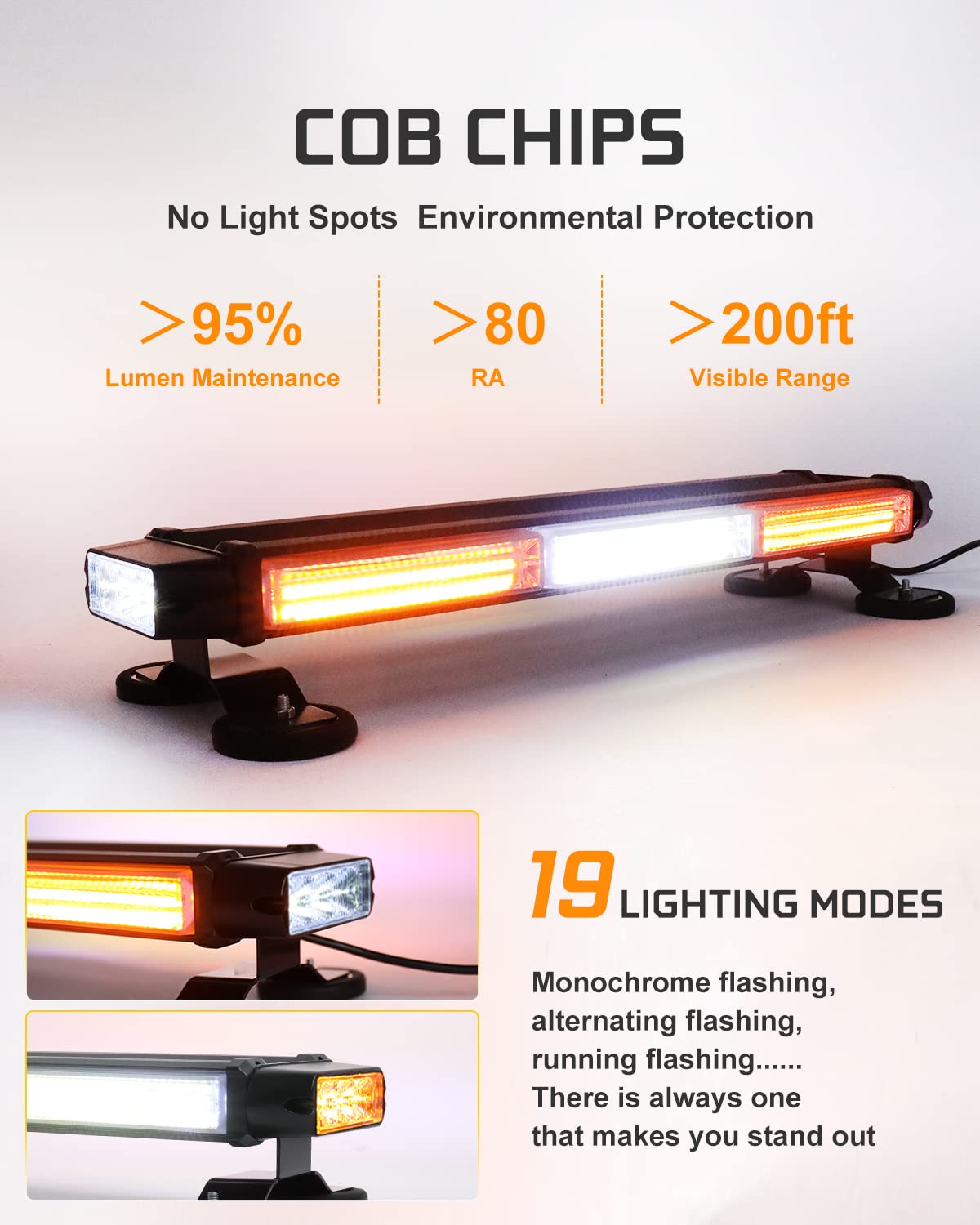 BraveWAY 20 inch LED Strobe Flashing Light Bar- White Amber LED Rooftop Light Bar Double Side Emergency Hazard Warning Beacon Lights for Safety Construction Vehicles Trucks Pickup Snowplow