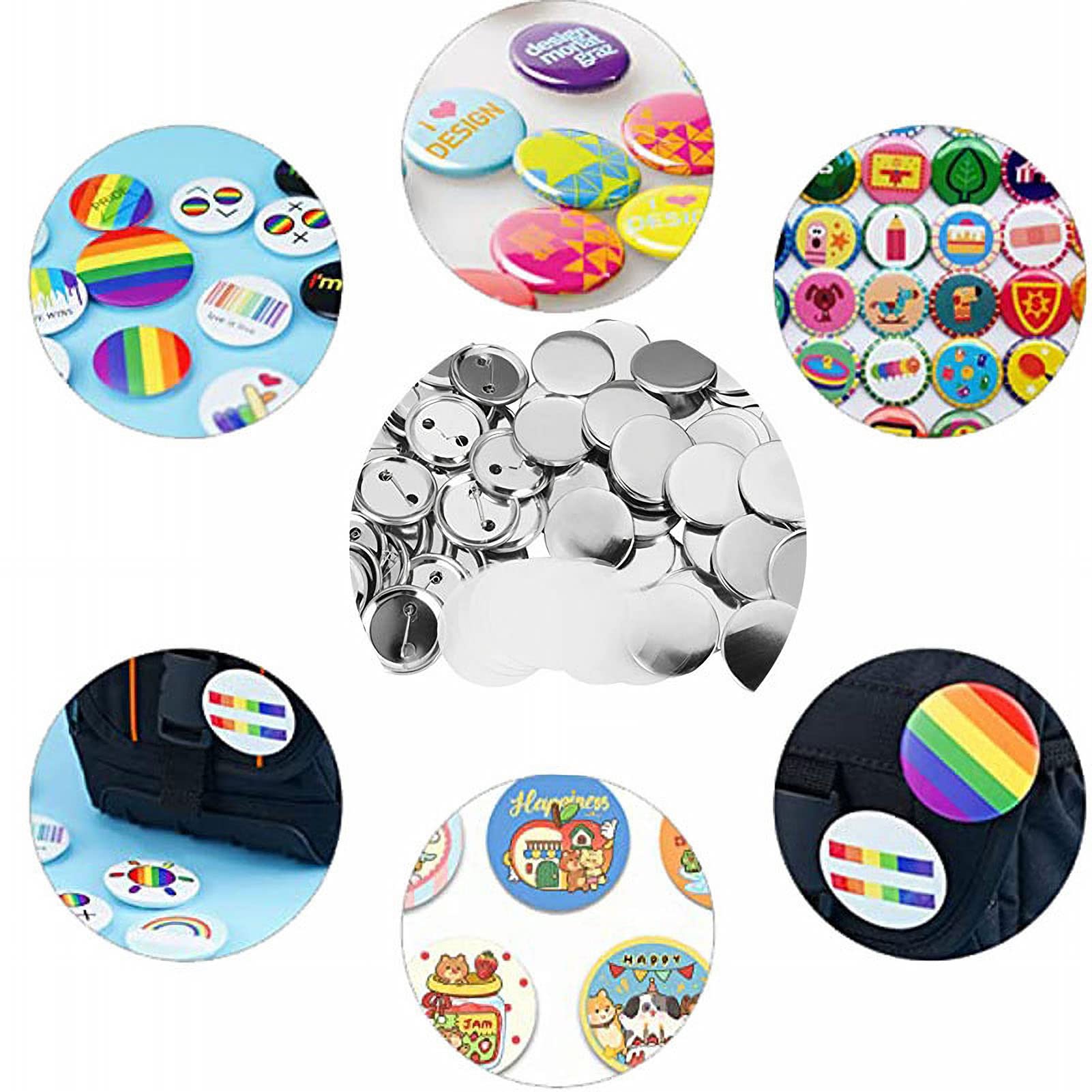 Blank Button Making Supplies, 25mm/1" Back Cover Pin Metal Shell & Clear Film Kits for Button Maker Machine, Sufficient Quantity Accessories for Customized Design DIY Badge 200 Sets