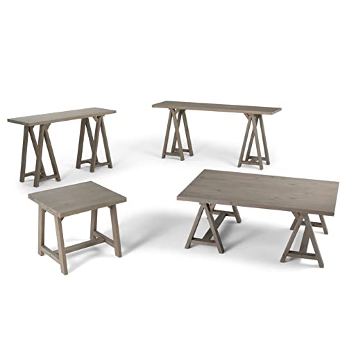SIMPLIHOME Sawhorse SOLID WOOD 66 Inch Wide Modern Industrial Wide Console Sofa Table in Distressed Grey, For the Living Room, Entryway and Bedroom