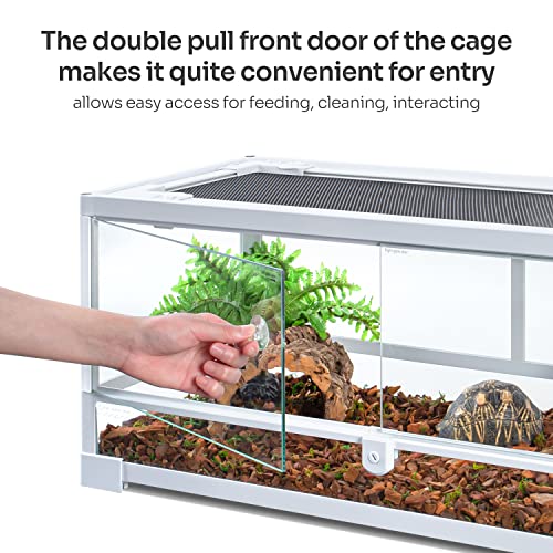 OIIBO Full Glass Long Tank Reptile Terrarium 20 Gallon, Front Opening Terrarium 30" x 12"x 12" for Reptile Pets Gecko Lizard Snake, Double Front Opening Doors & Ventilation Top Screen (Knock-Down)