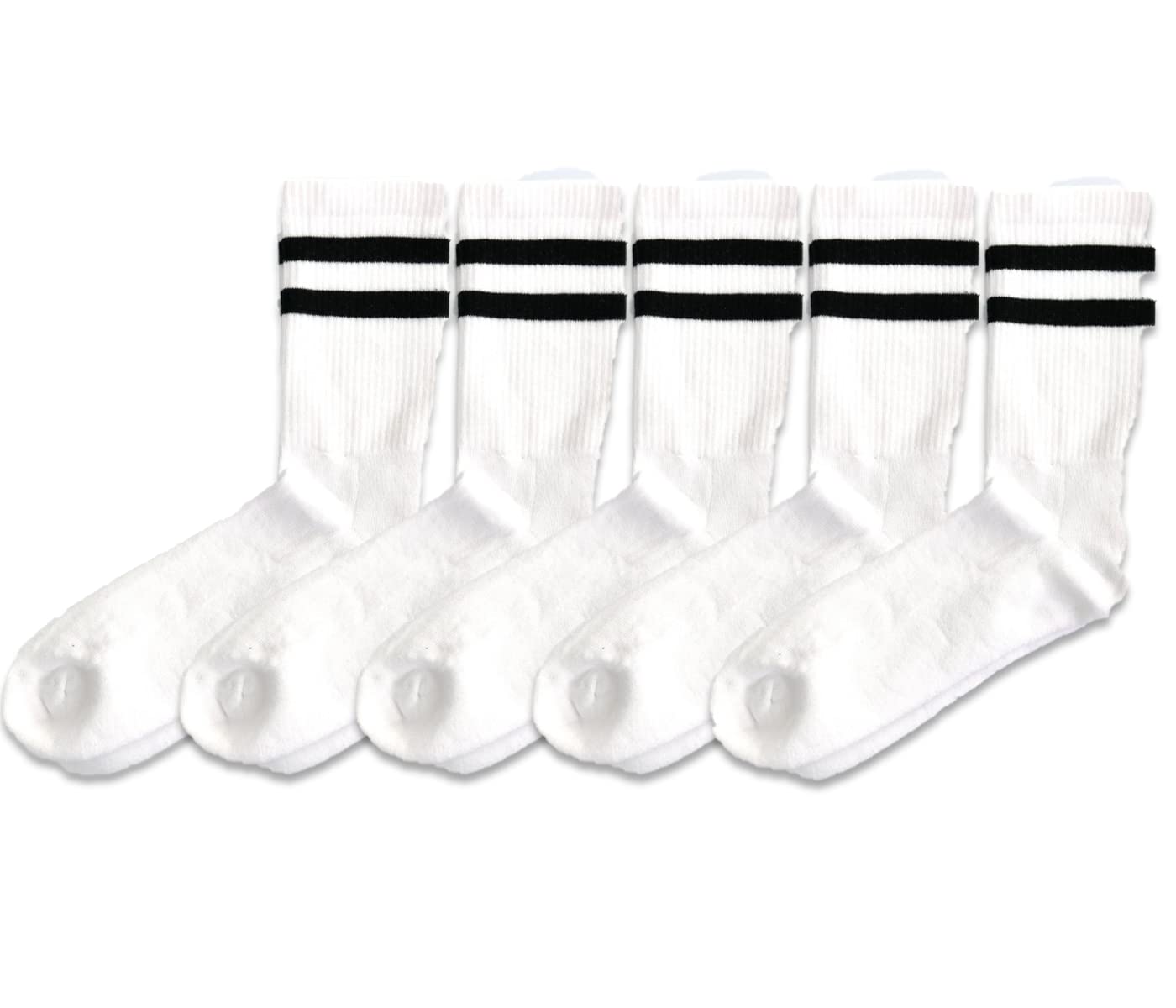 Çimpa Men’s Pack of 5 Made In TURKEY Soft Thin White Striped Absorbent Cotton Athletic Crew Socks Turkish Thread Made In Turkey White US Men’s Shoe Size 7-12.5 Sock Size 10-14