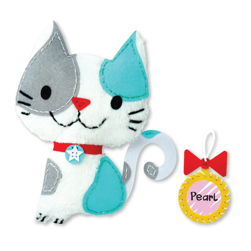 C.S. Kids Magic World DIY Personalised Sewing Kit - Kitten |Frist Sewing Arts & Crafts Gifts | Educational Sewing Kit for Kids | Sew Your Own (Safety Needle & Instruction Included)