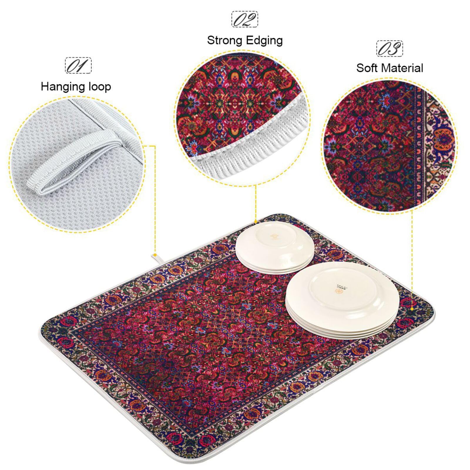 ElliTarr Dish Drying Mat for Kitchen Counter Microfiber Absorbent Dish Drainer Mat Small Kitchen Drying Rack Mat Heat Resistant Drying Pad for Counter 18x24