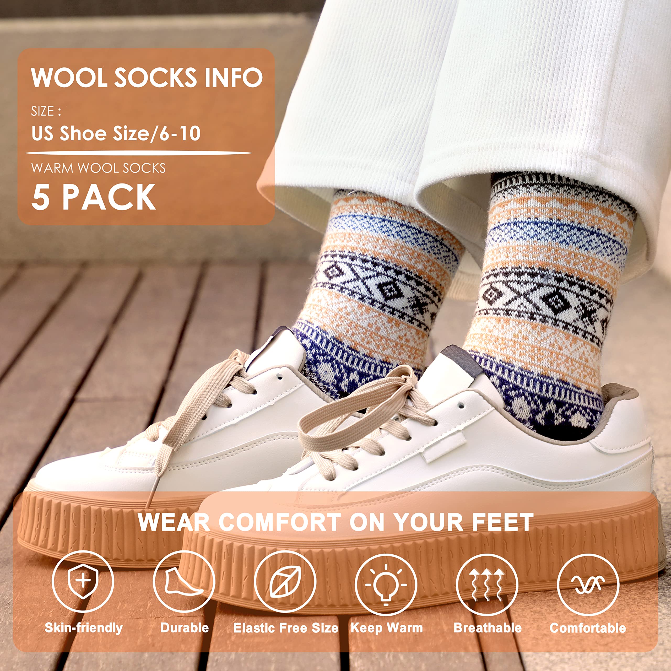clubone 5 Pairs Wool Socks - Cozy Athletic Socks Wool Socks for Women Knit Crew Socks Hiking Socks Mens Winter Socks Boot Long Socks