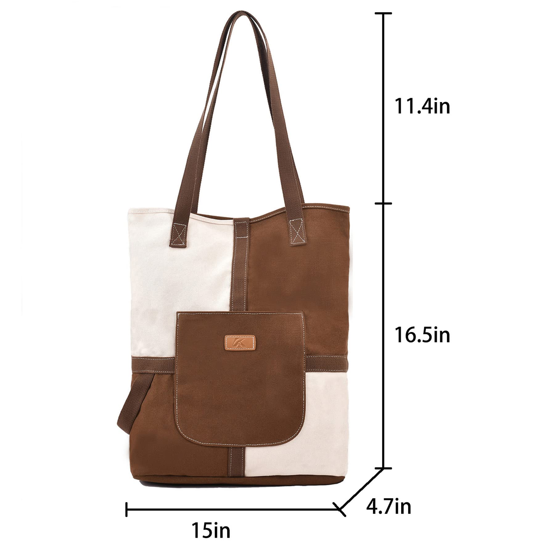 Canvas Tote Bag for Women Large Size Shoulder Handbags with Inner zipper Pockets Multicolor Casual(Brown)