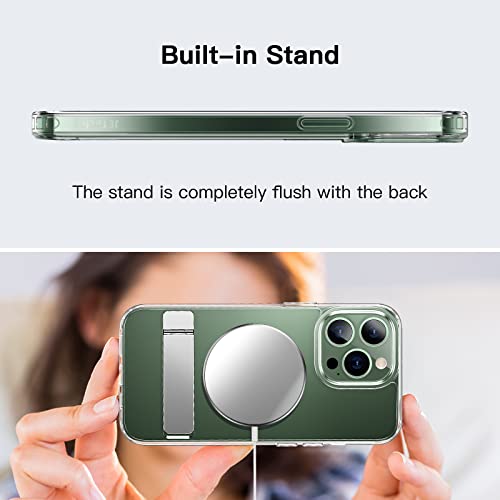 JETech Kickstand Case for iPhone 13 Pro Max, 6.7-Inch, Support Wireless Charging, Slim Shockproof Bumper Phone Cover, 3-Way Metal Stand (Clear)