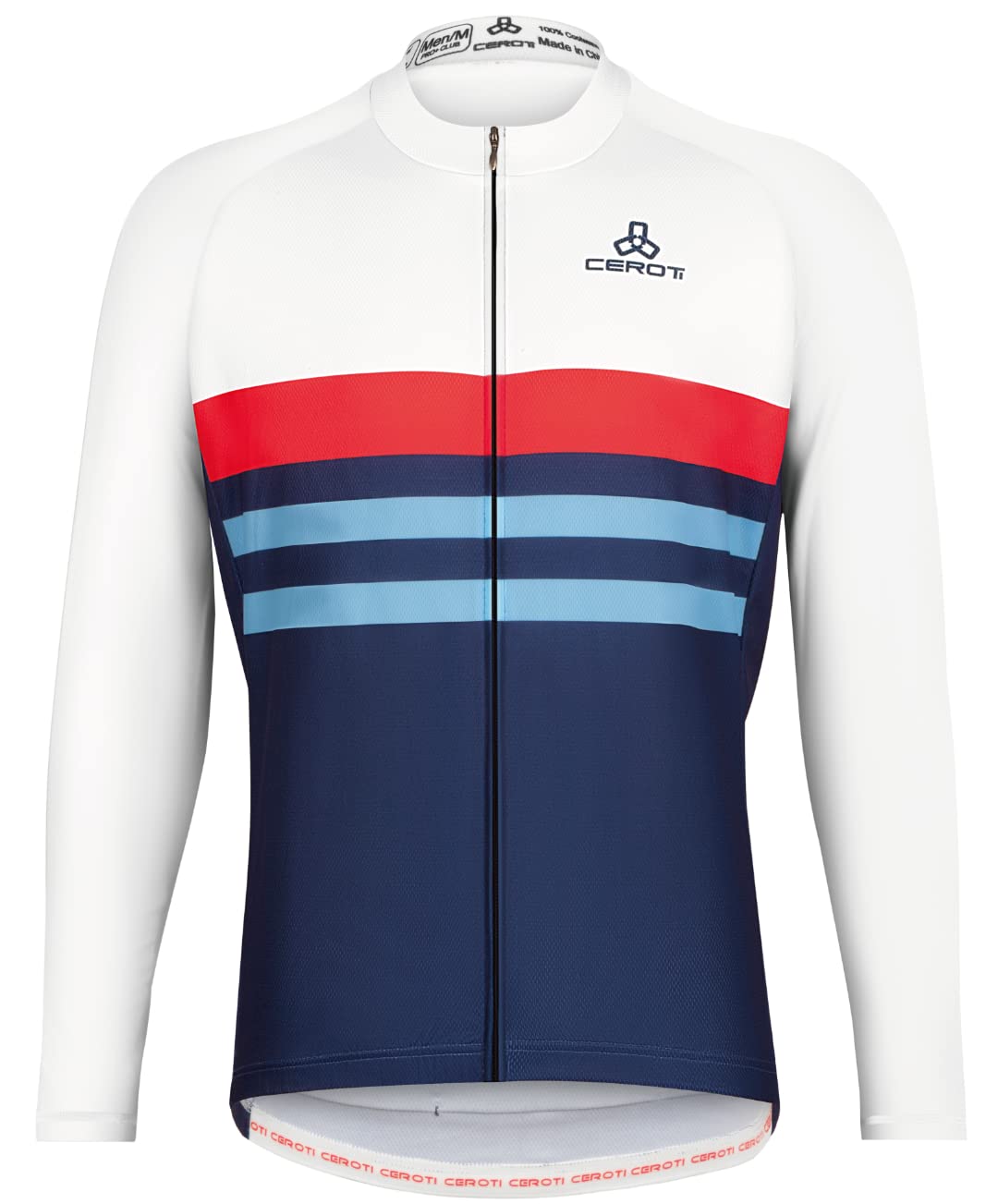 CEROTIPOLAR Mens Cycling Bike Jersey Long Sleeve for Spring-Fall, UPF50+ Moisture Wicking Fast Dry White/Navy Blue
