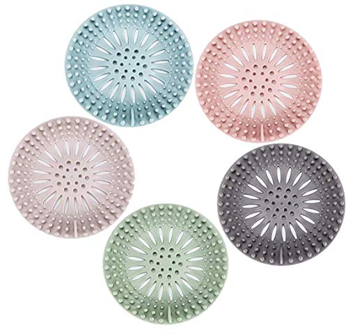 Emoly Silicone Hair Catcher Shower Drain Covers, Easy to Install and Clean Suit，Universal Rubber Sink Strainerfor Bathroom Bathtub and Kitchen (5 Pack)