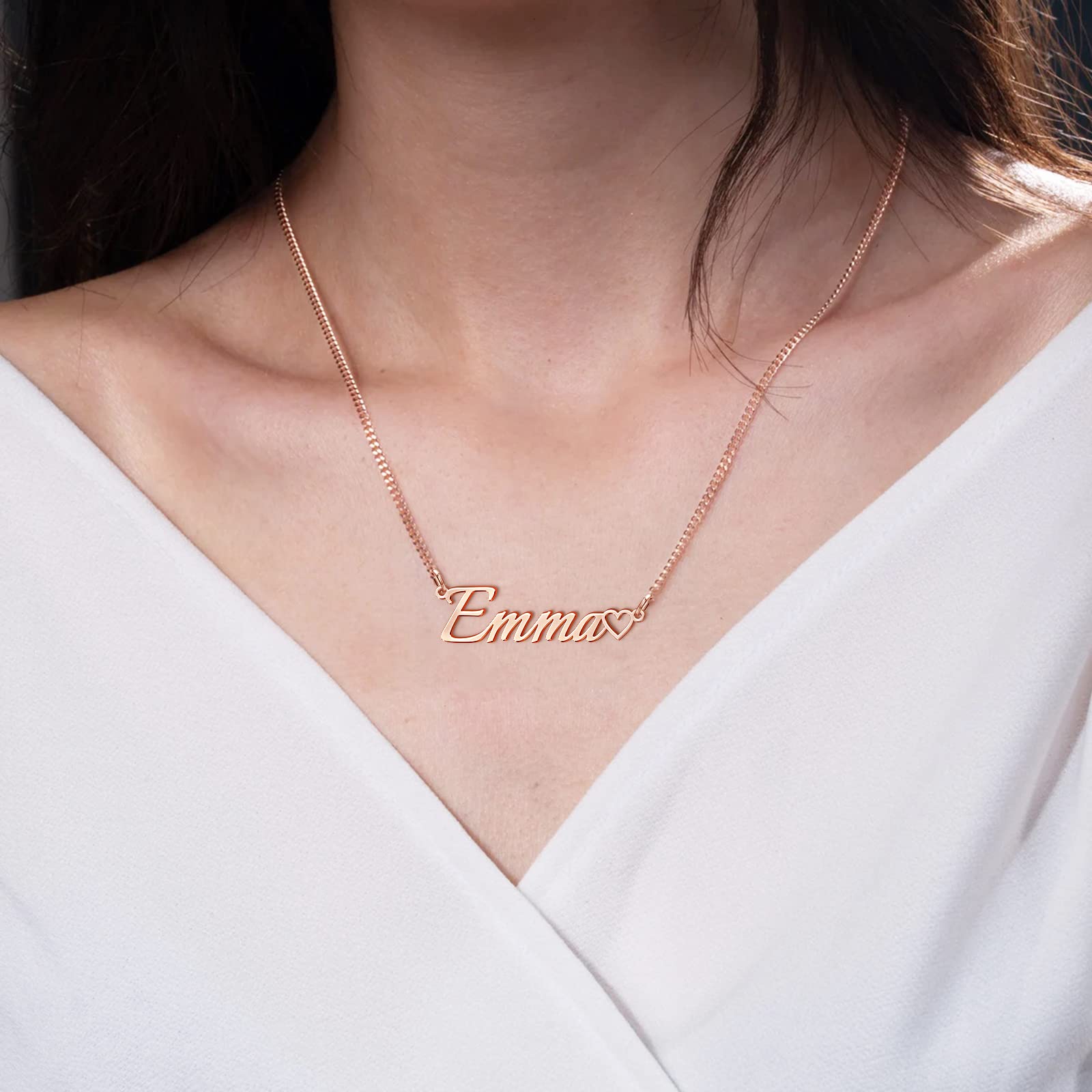 Corissy Personalized Name Necklace with Heart, Custom 18K Gold Plated Name Necklace with Birthstone, Customized Jewelry Gifts for Women