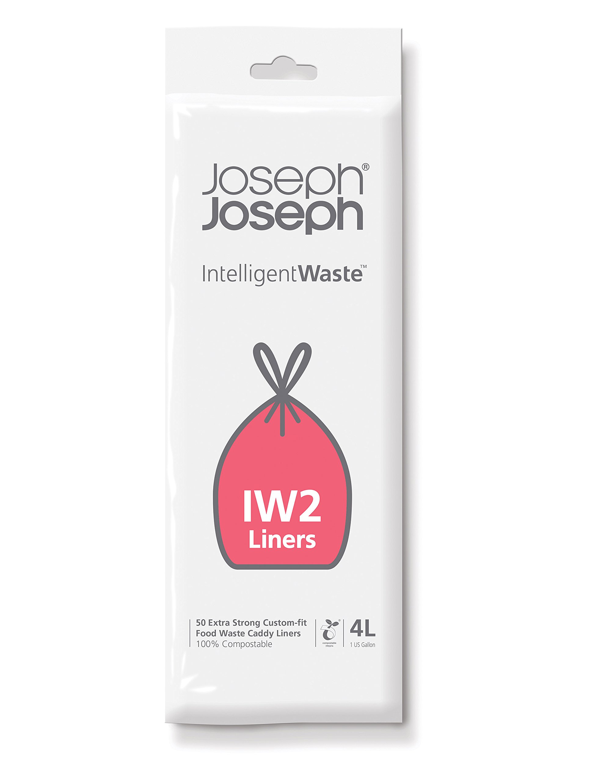 Joseph Joseph Stack 4 Liter/1 Gallon Food Waste Caddy with Odour Filter, Graphite & Joseph Joseph IW2 Biodegradable, Compostable Bags, Pack of 50 Food Waste Bin Liners (4 Liter), White