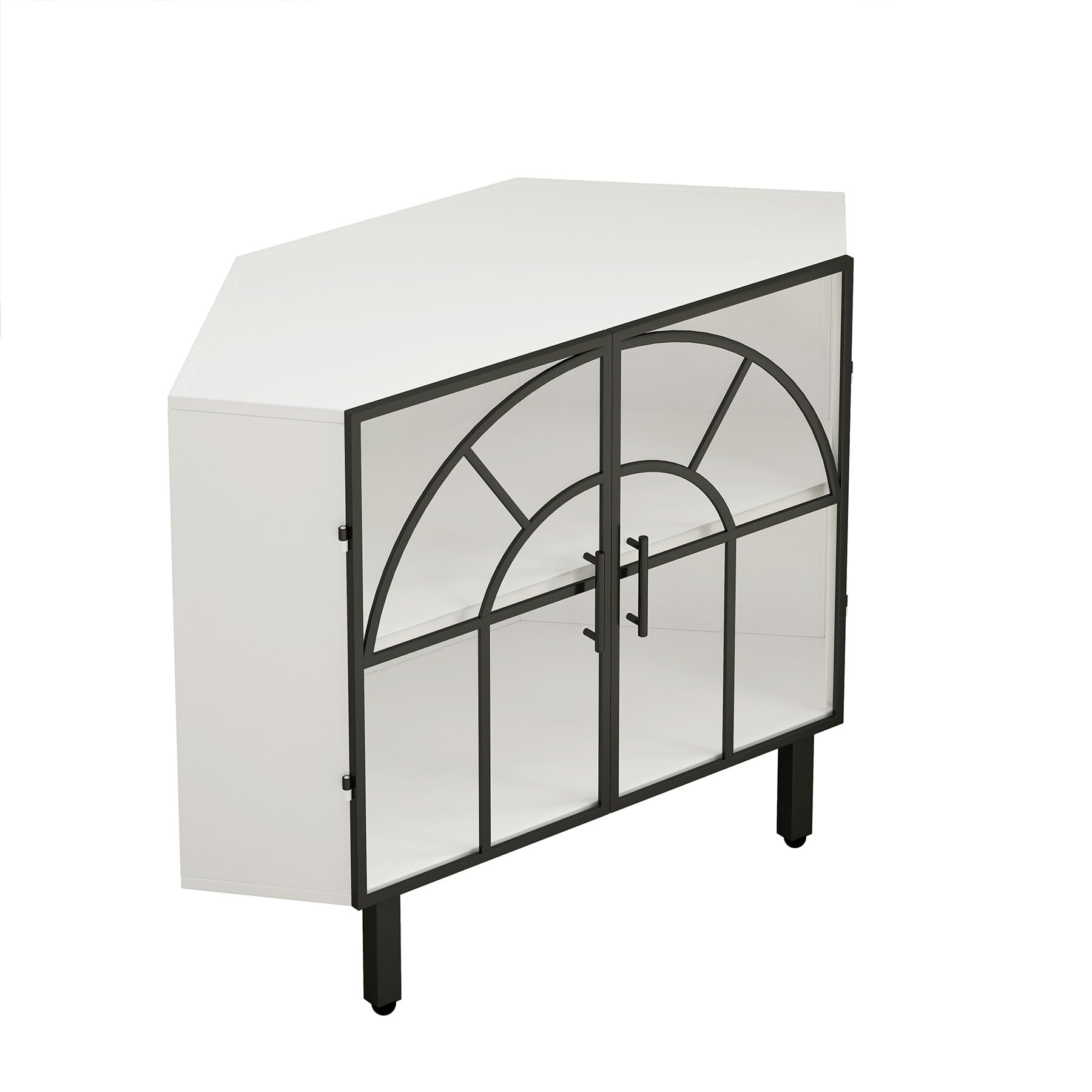 CuisinSmart Corner Cabinet 37.40 inch Corner Table Sideboard Cabinet with 2 Doors and 2-Tier Shelves Free-Standing Metal Frame Storage Shelf Organizer for Living Room Kitchen Bedroom Bathroom White