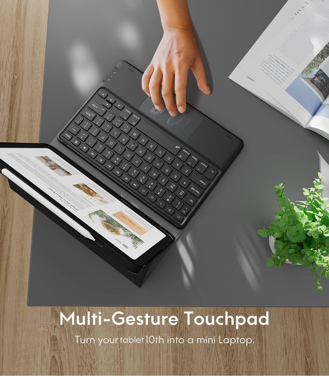 CHESONA For iPad 10th Generation Case with Keyboard (10.9", 2022), 7 Color Backlight, Multi-Touch Trackpad, Flip Stand Case with Pencil Holder, 2 Bluetooth Channels for iPad 10th 10.9 inch 2022, Black