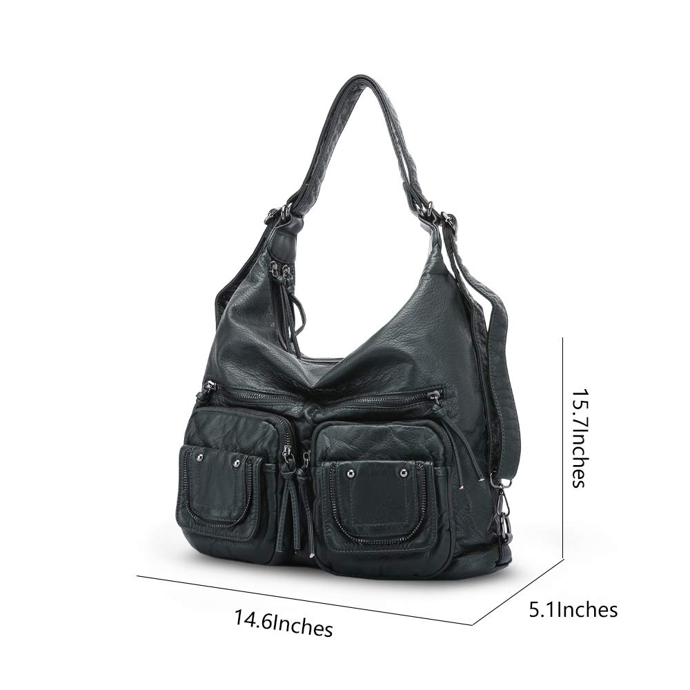 handbags & shoulder bags for woman super soft washed PU leather hobo bags multiple use woman's cross body bag backpack (Green)