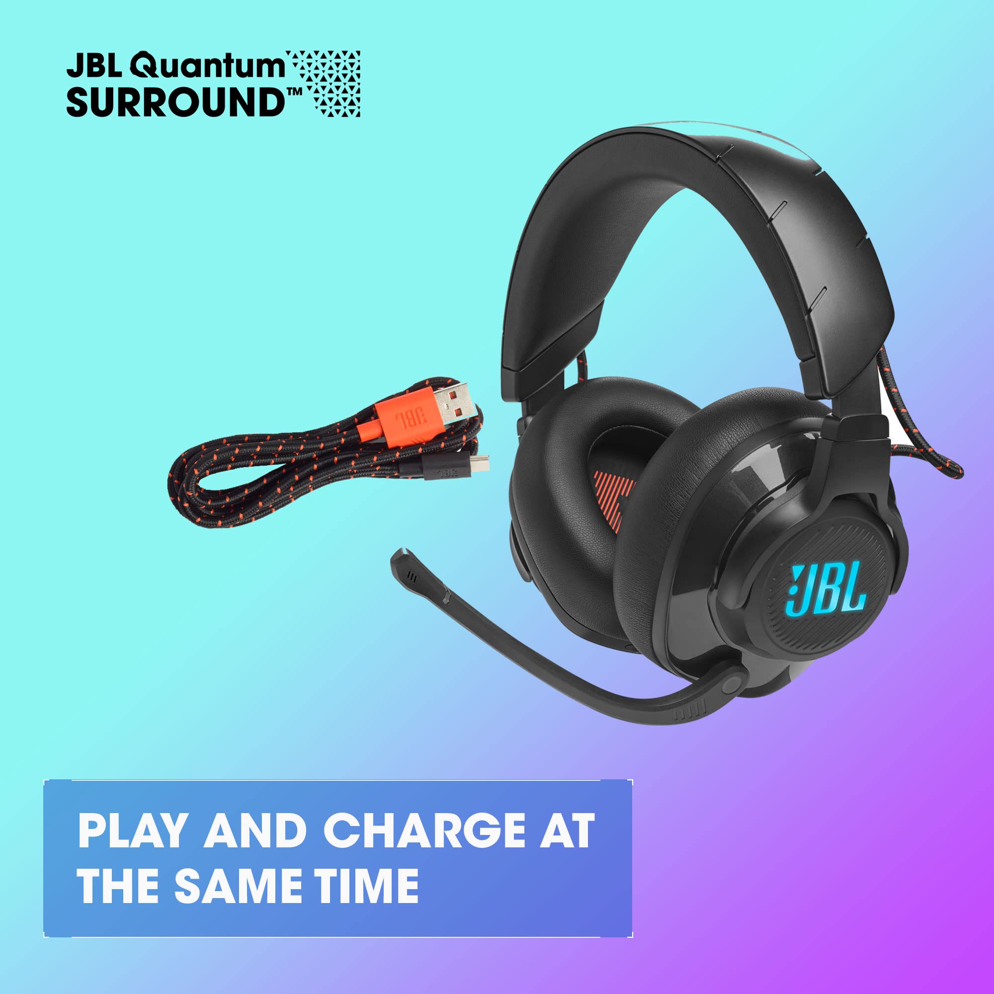 JBL Quantum 610 Wireless - Wireless Over-Ear Gaming Headset, QuantumSURROUND, 2.4GHz Wireless, 40 Hours of Wireless Battery Life, Game-Chat dial, flip-up Boom Microphone (Black)
