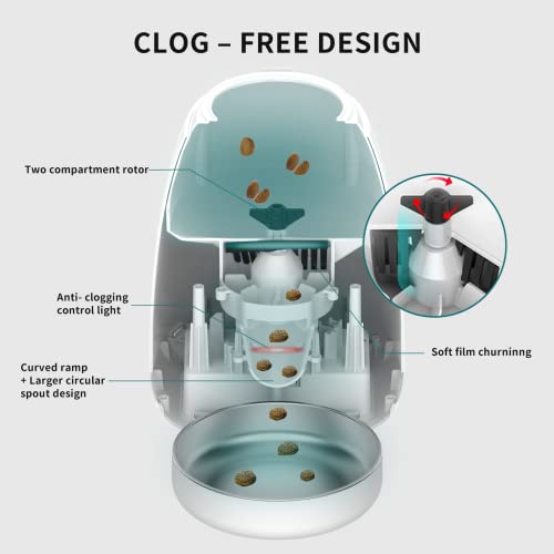 DOGNESS App Wi-Fi Control Automatic Cat Feeders, Dry Food Dispenser for Small Cat Dog Pet, Timed Cat Feeder, Microchip Pet Feeder Up to 15 Portion 6 Meals Per Day, 10s Voice Recorder, White