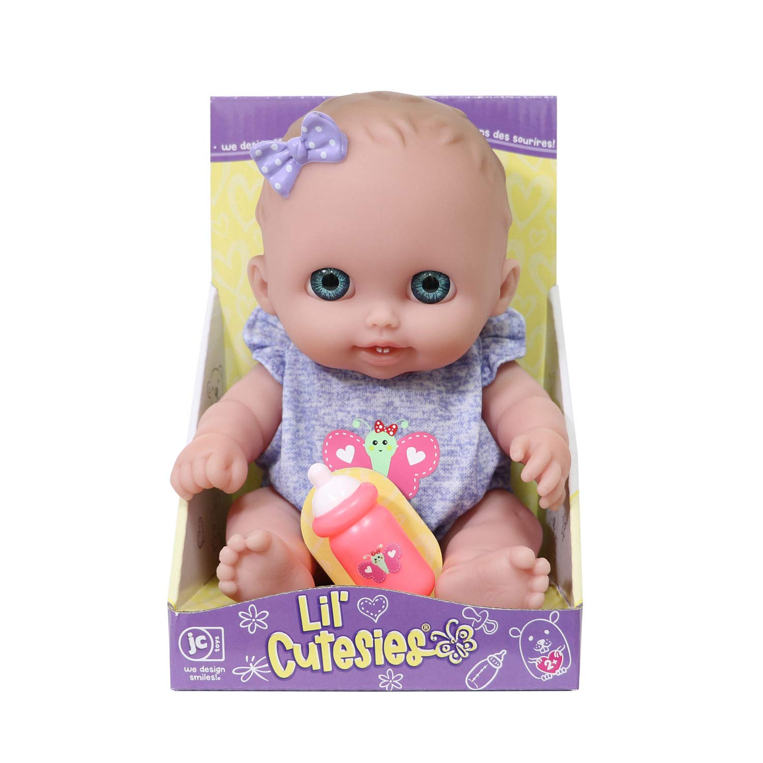 JC Toys Lil Cutesies 8.5" All Vinyl Baby Doll | Posable and Washable | Removable Outfit | Lulu- Blue Eyes Ages 2+