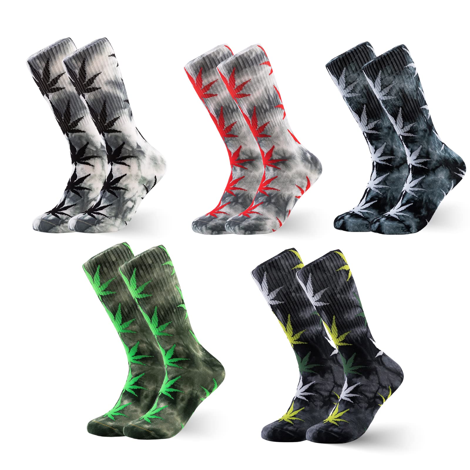 CAPER 5 Pairs Tie Dye Long Socks, Crazy Pattern Design High Crew Hip-hop Socks Gifts, Unisex…