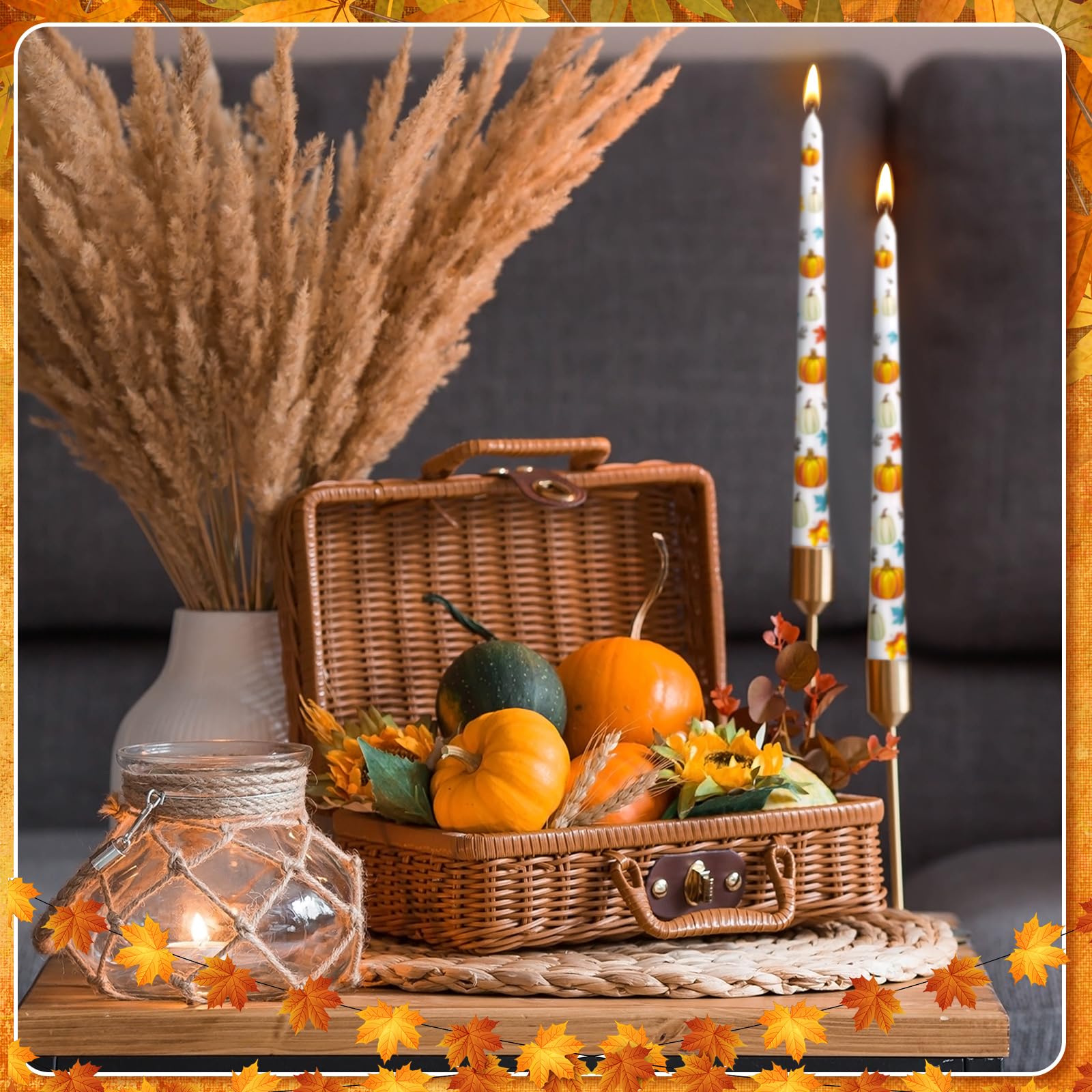Conelist 6 Pcs Fall Taper Candles 10" Pumpkin Leaves Decorative Holiday Taper Candles Thanksgiving Candles Decorations Autumn Tall Candlesticks for Dinner Table Home Fall Thanksgiving Party Decor
