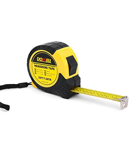 DOWELL Measuring Tape Measure 25ft Measurement Tape Steel Blade Shock Absorbent Solid Rubber Case Accurate Easy Read with Fractions 1/8 for Construction Contractor Carpenter Architect Woodworking (1)
