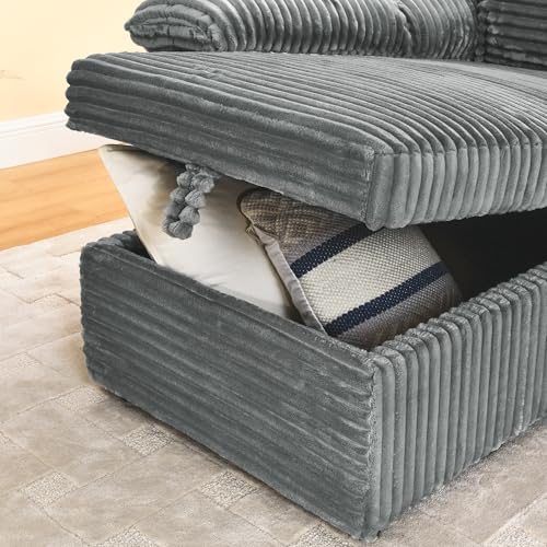 Corduroy Tufted Upholstered Left Facing Sleeper Sectional Sofa, L-Shaped Pull Out Sleep Couch Bed Modular Convertible Sofabed with Right Storage Chaise and Pillow-top Armrests for Living Room