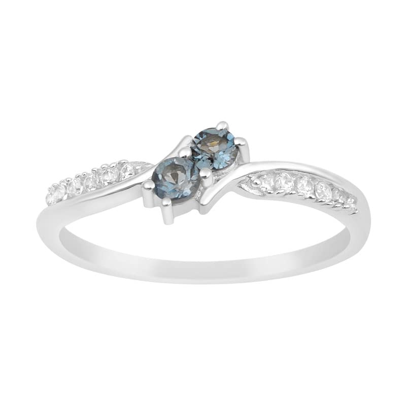Cluster Ring, 925 Sterling Silver Round 0.20 Ctw Natural Choice Gemstone Women Engagement Ring London Blue Topaz, 7