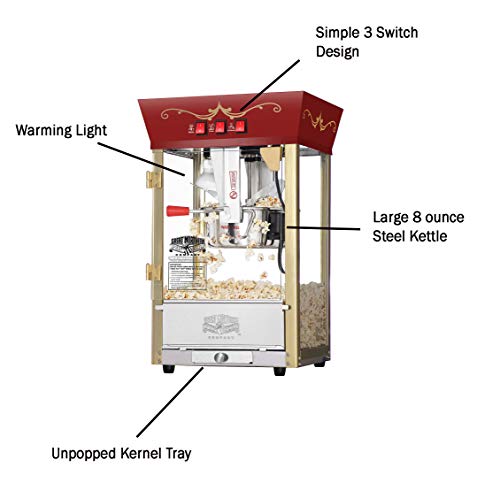 Great Northern Popcorn Red Matinee Movie Theater Style 8 oz. Ounce Antique Popcorn Machine