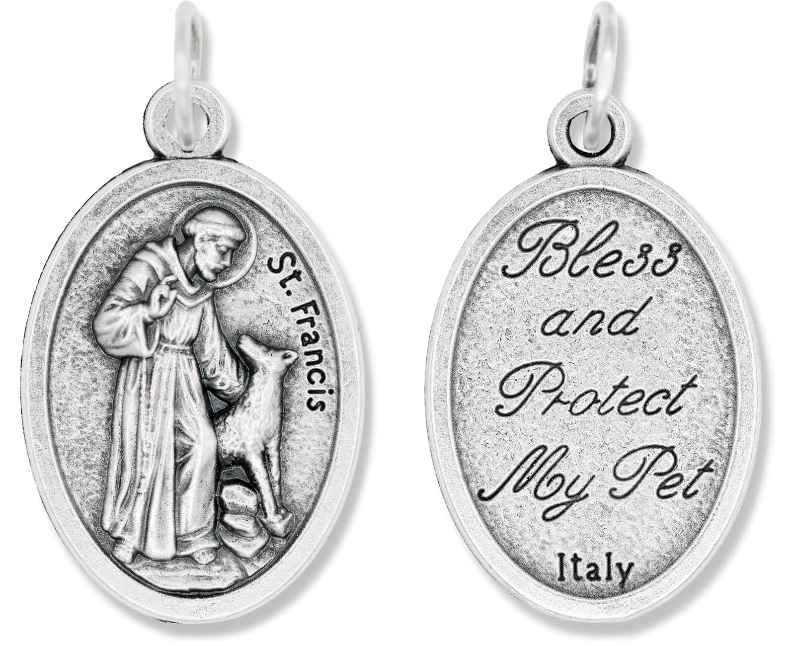 Caritas et Fides St. Francis Bless and Protect My Pet Medal Charm - 1" Medal Pendant Silver Oxidized St. Francis for Necklace, Medals for Jewelry Catholic, Made in Italy