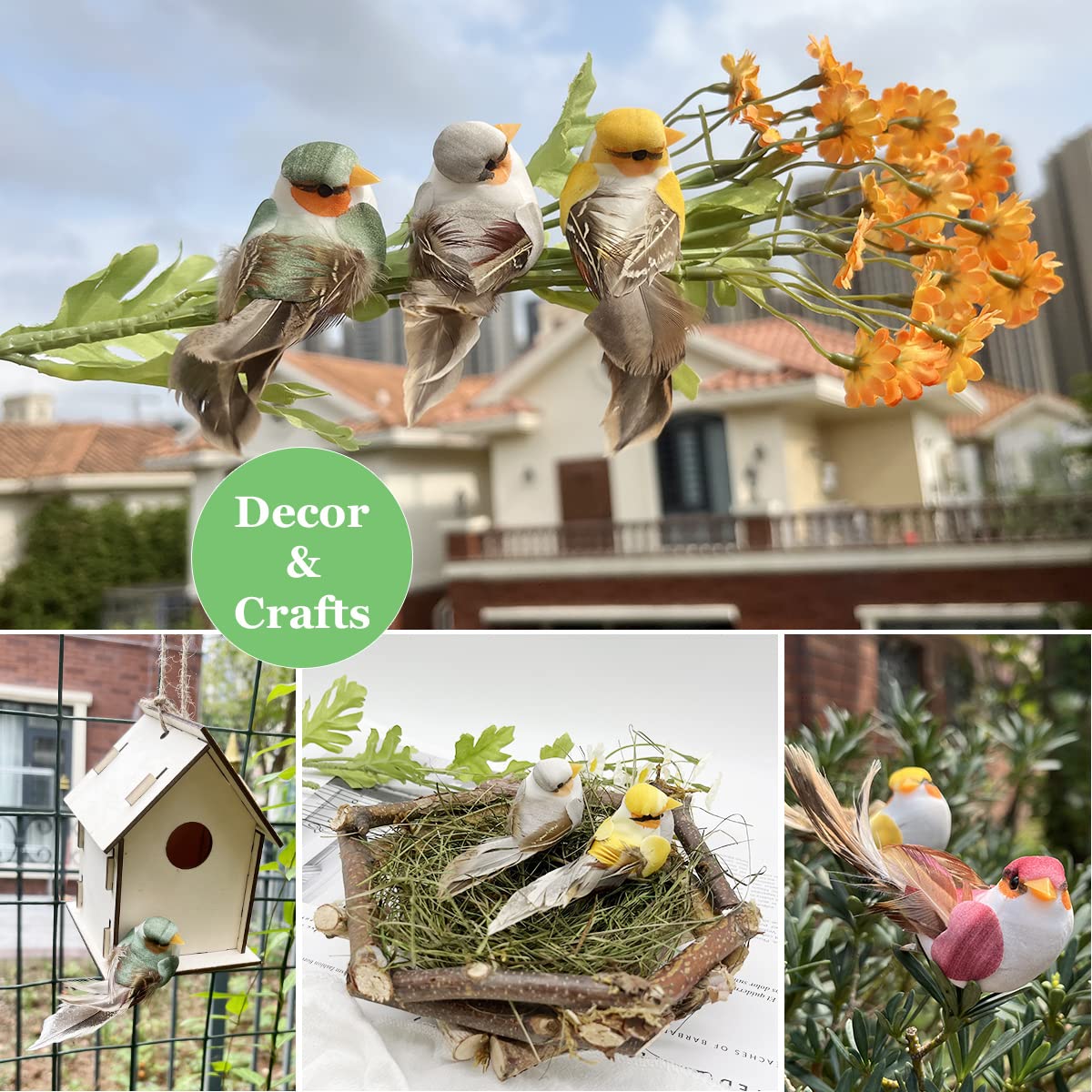 LWINGFLYER 12pcs Artificial Foam Feather Birds Mini Decorative Love Bird Ornaments for Wreaths Craft Christmas Tree Decoration Flower Arrangements 10cm/4inch Claw