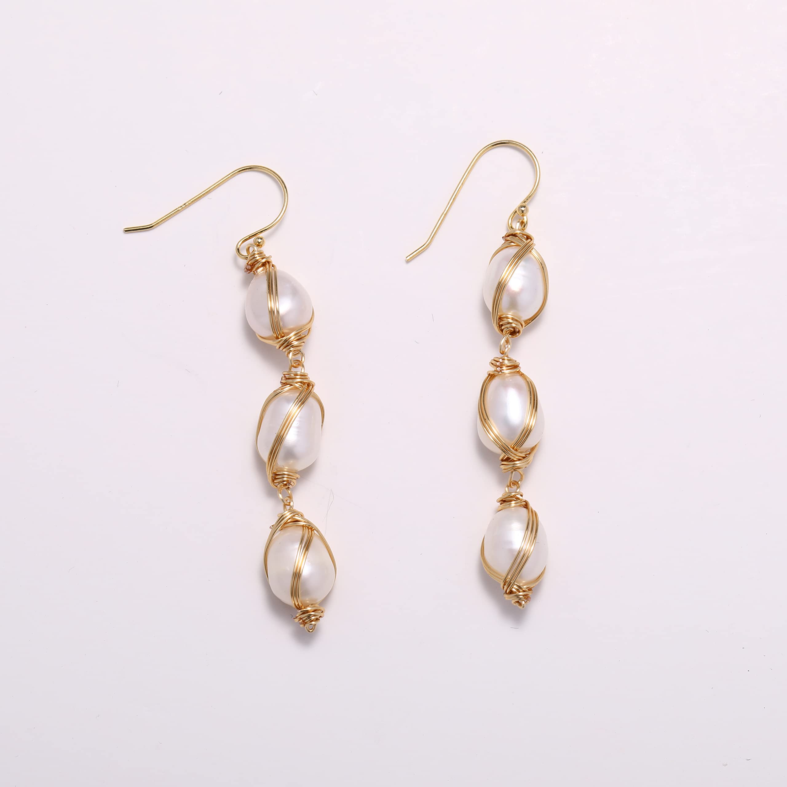 Cowlyn Pearl Earrings Baroque Cultured Handmade Wind Bossimi 925 Sterling Silver Post Long Chain Drop Dangle Statement Dainty Jewelry for Women