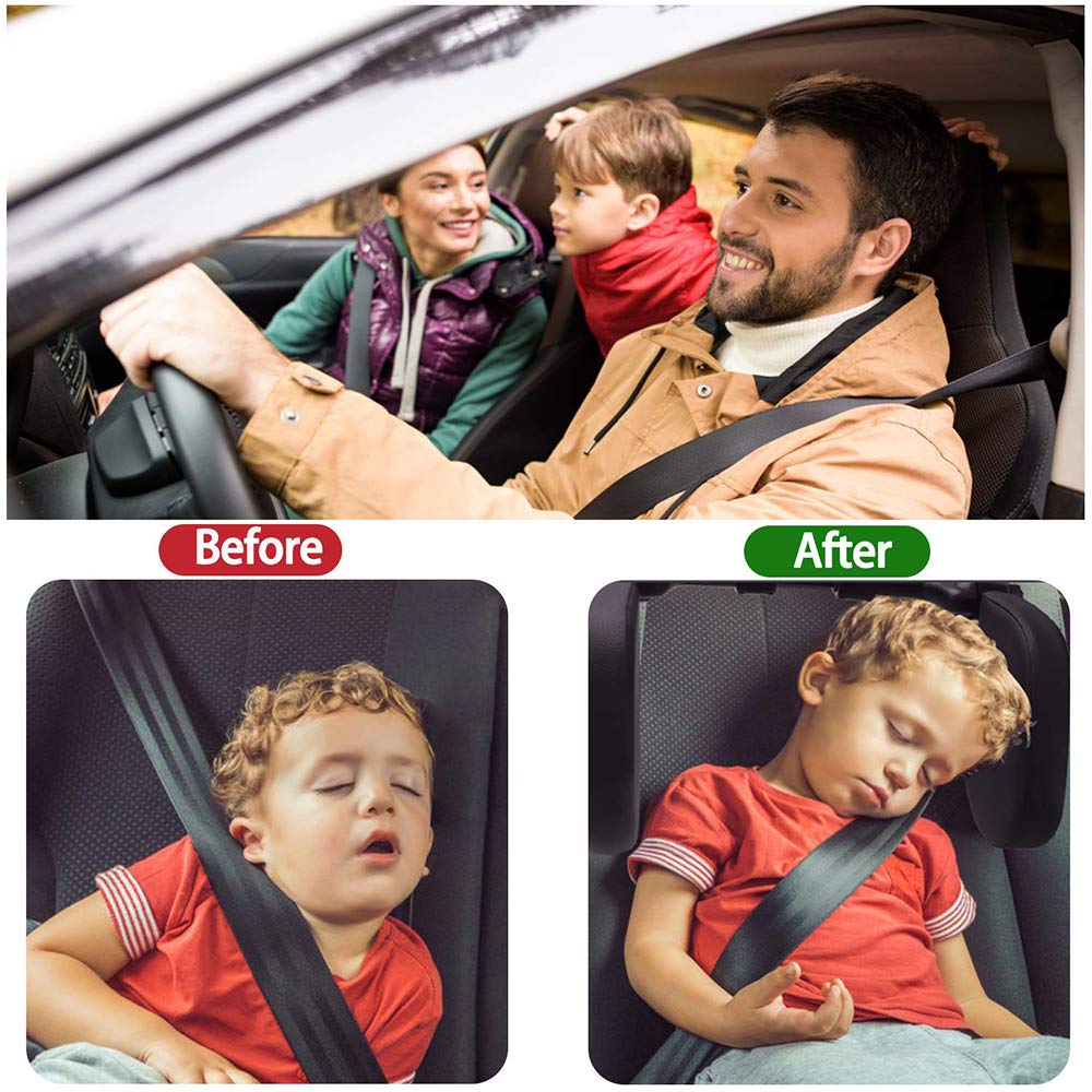 JSKRL Car Headrest Pillow, 360°Adjustable PU Leather Car Seat Head Neck Support Rest Cushion Both Kids Adults for Travel Sleeping