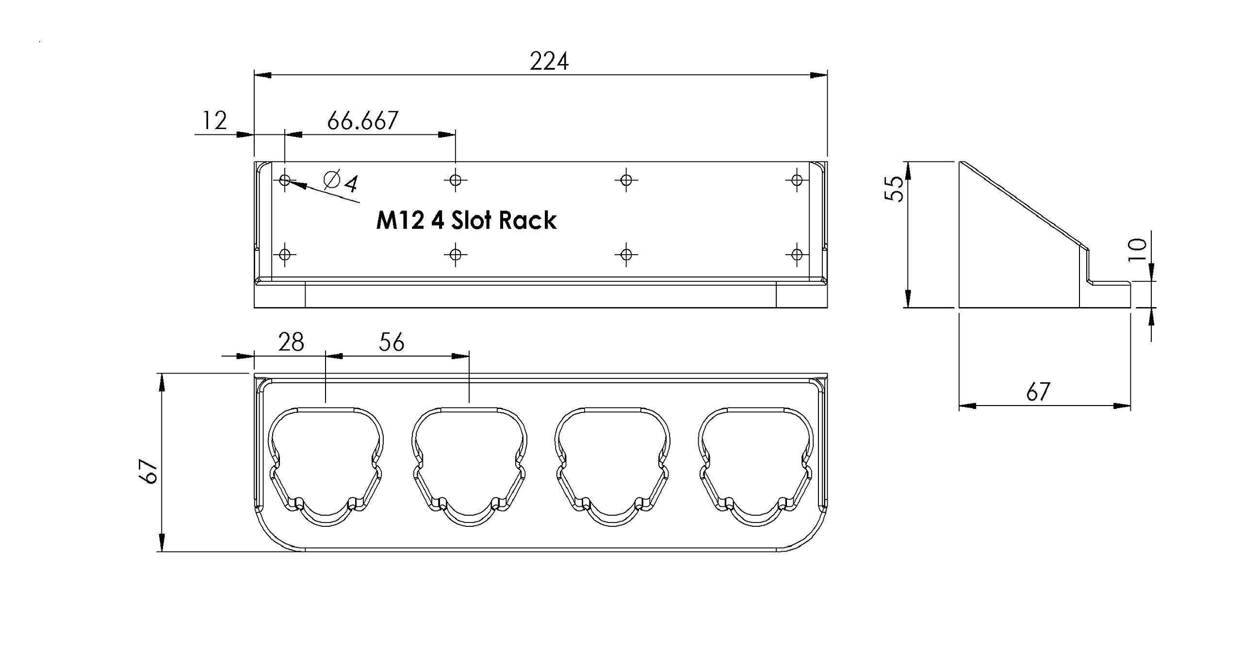 Milwaukee Makita Bosch 12V Battery Holder Mount Wall Rack 4 slot M12 BAT414 BL1014 USA PN M12x4Rack